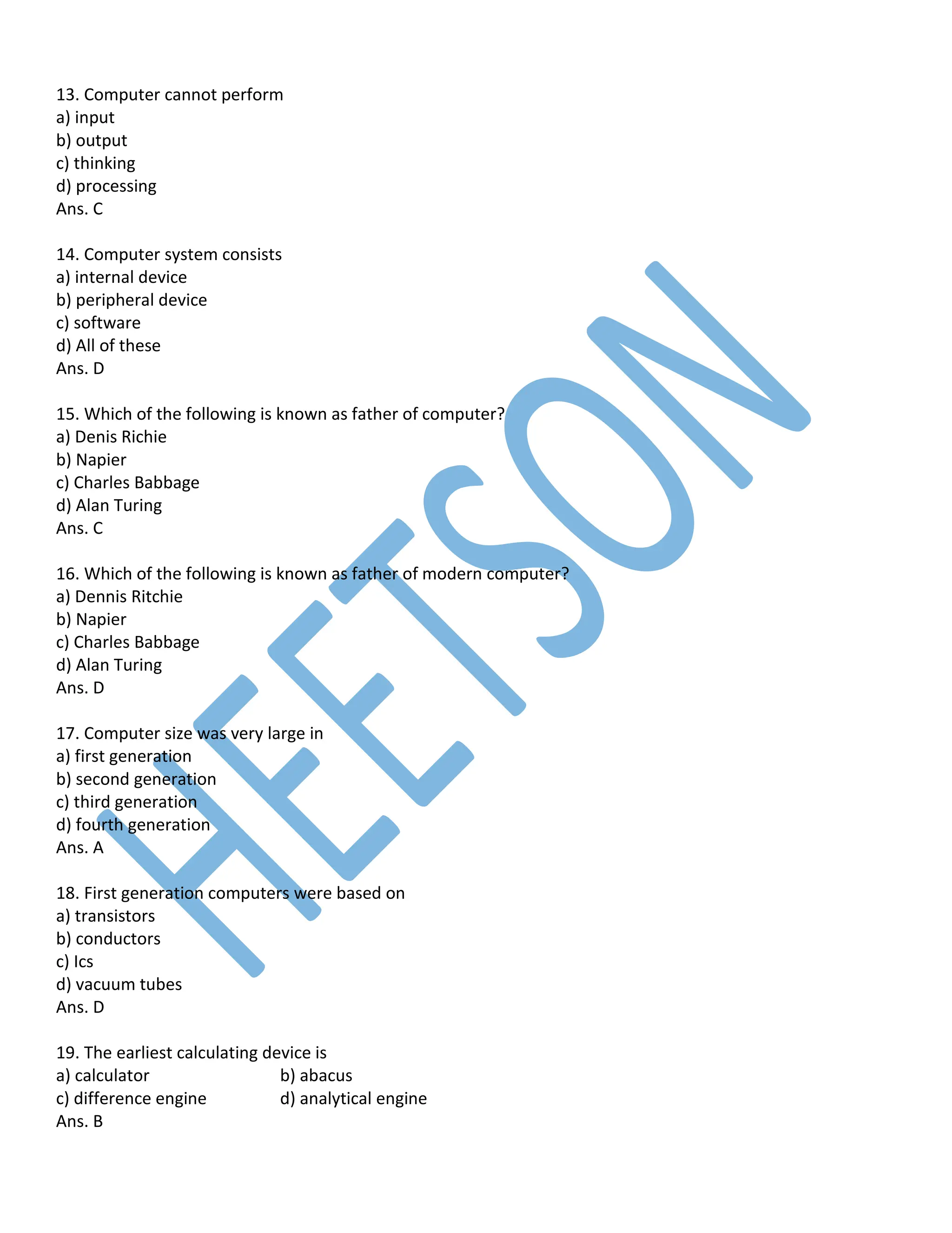 Computer Introduction MCQ Questions and Answers | PDF