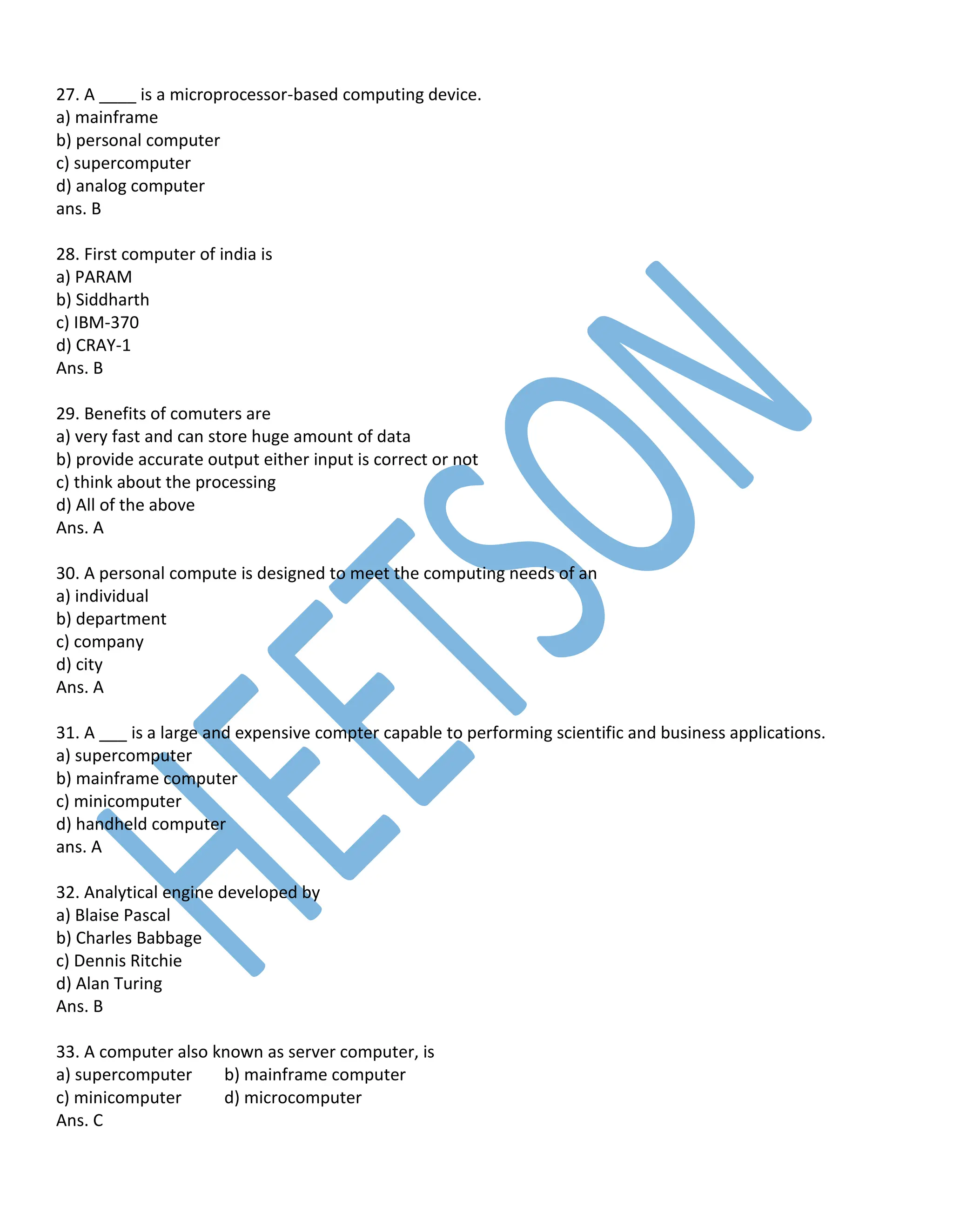 Computer Introduction MCQ Questions and Answers | PDF