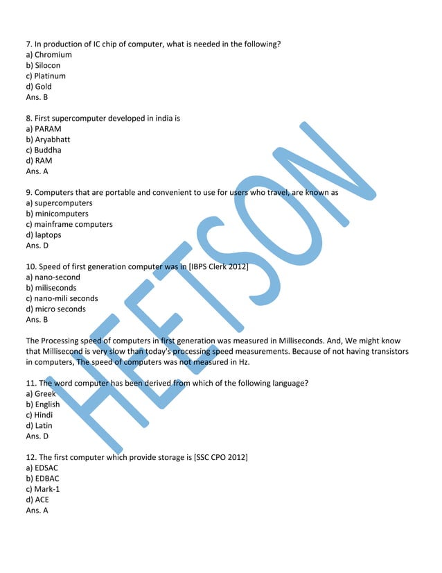 Computer Introduction MCQ Questions and Answers | PDF