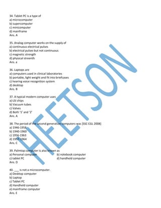 Computer Introduction MCQ Questions and Answers | PDF