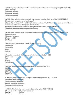 Computer Introduction MCQ Questions and Answers | PDF