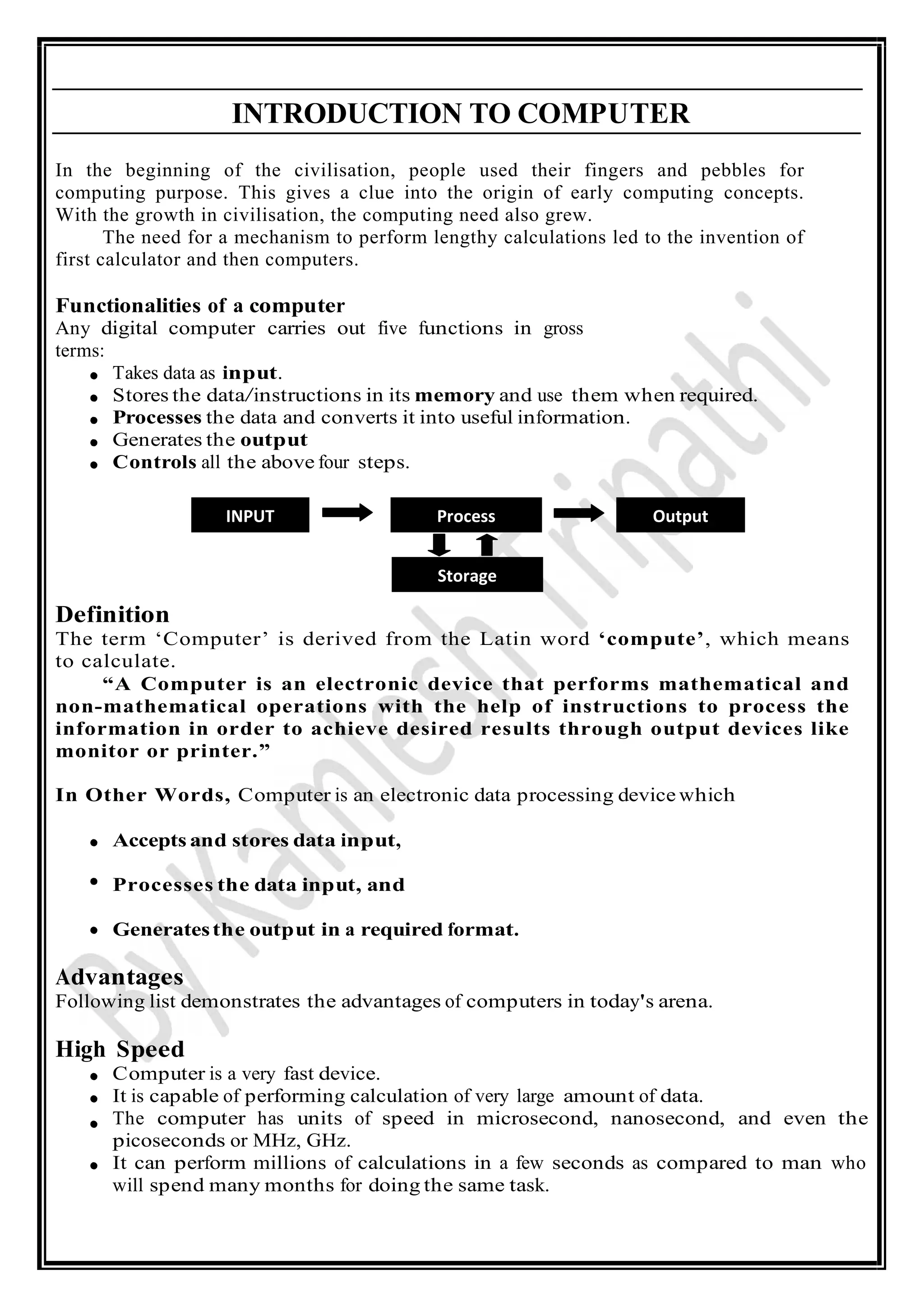 Introduction to Computer and Generations of Computer by Er. Kamlesh Tripathi | PDF