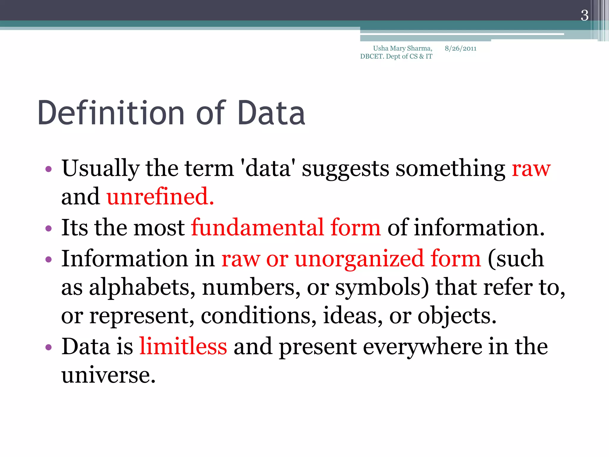 Data, Information System, Processing | PPT
