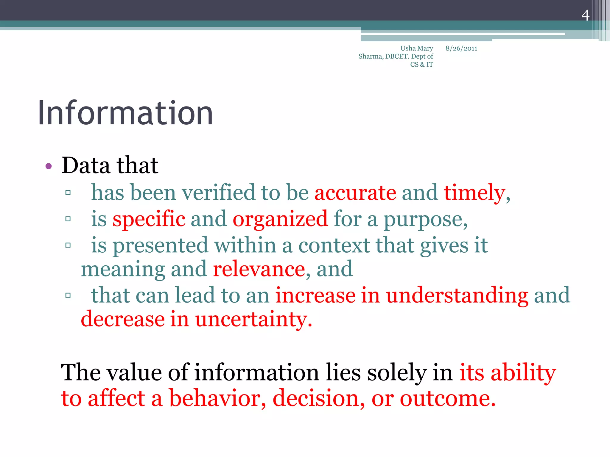 Data, Information System, Processing | PPT