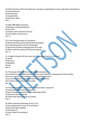 Introduction to Concepts of Computer MCQ | PDF