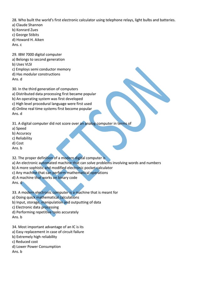 Introduction to Concepts of Computer MCQ | PDF