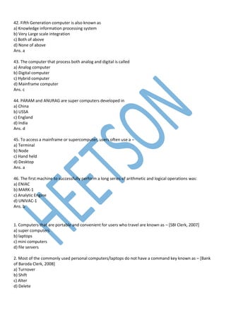 Introduction to Concepts of Computer MCQ | PDF