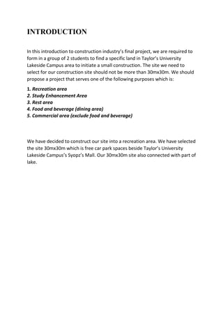 Introduction to construction industry final project (project brief) | DOCX