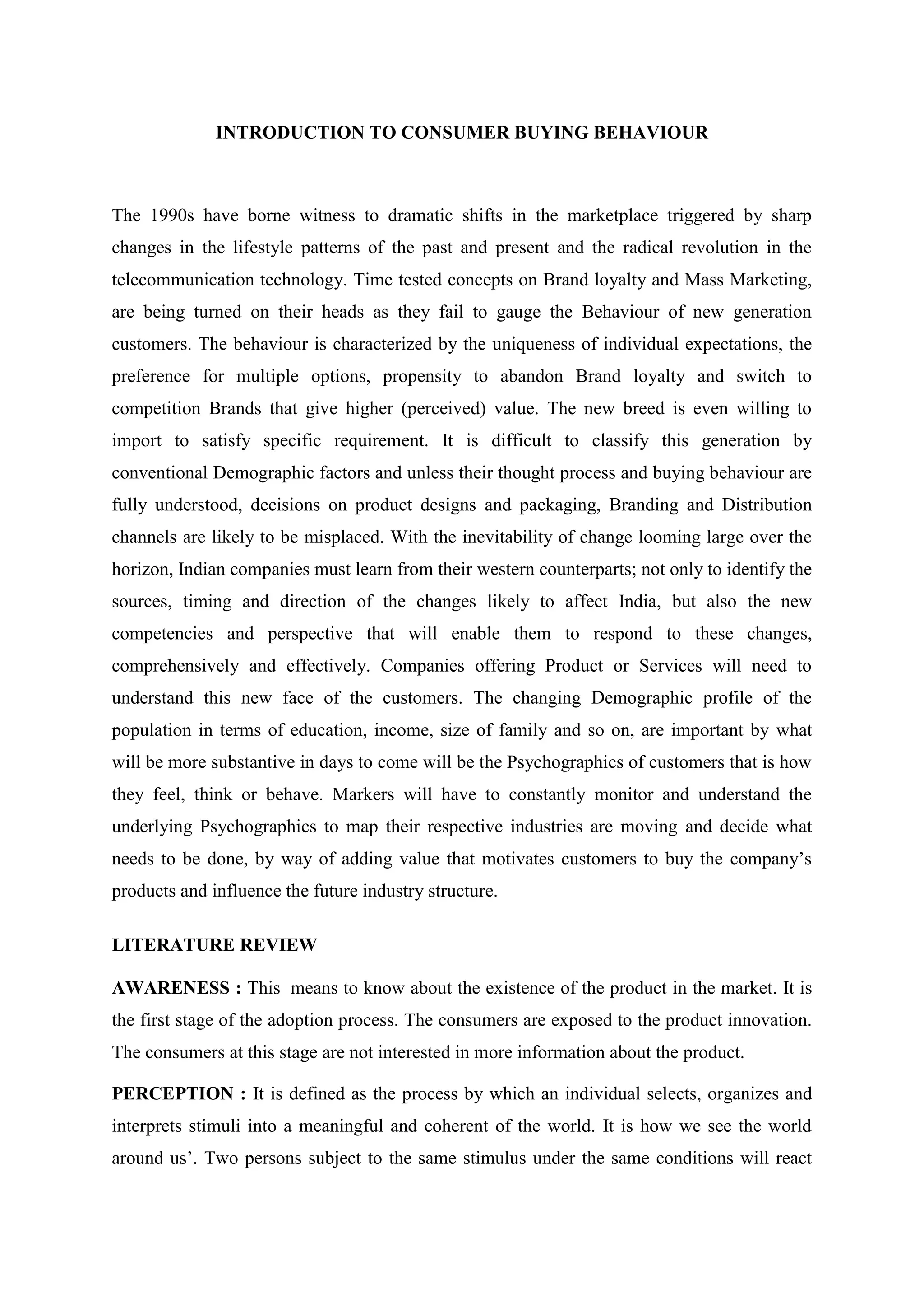 Introduction to consumer buying behaviour | DOCX