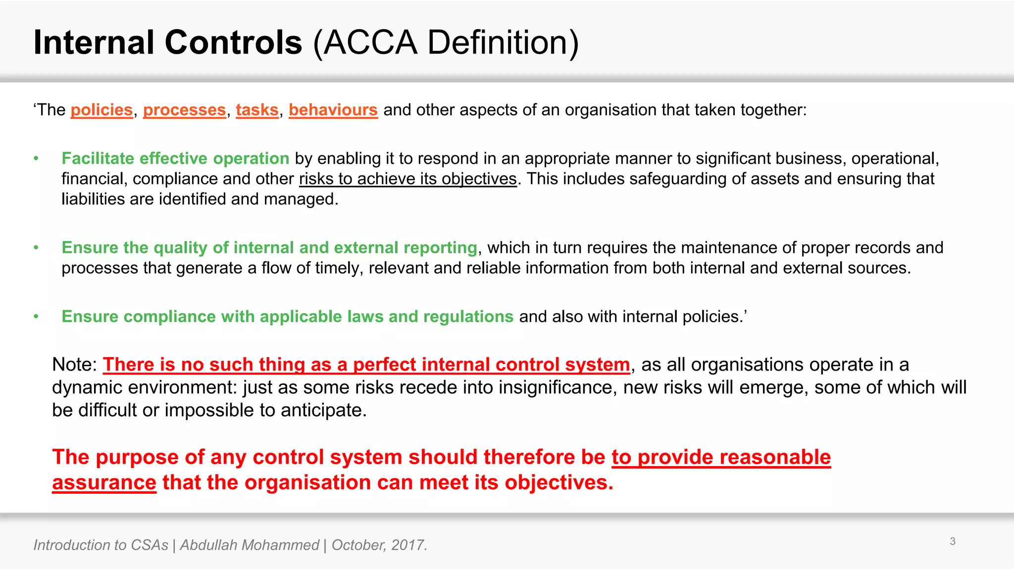 Introduction to Internal Controls and Control Self-Assessments (CSA) | PPTX