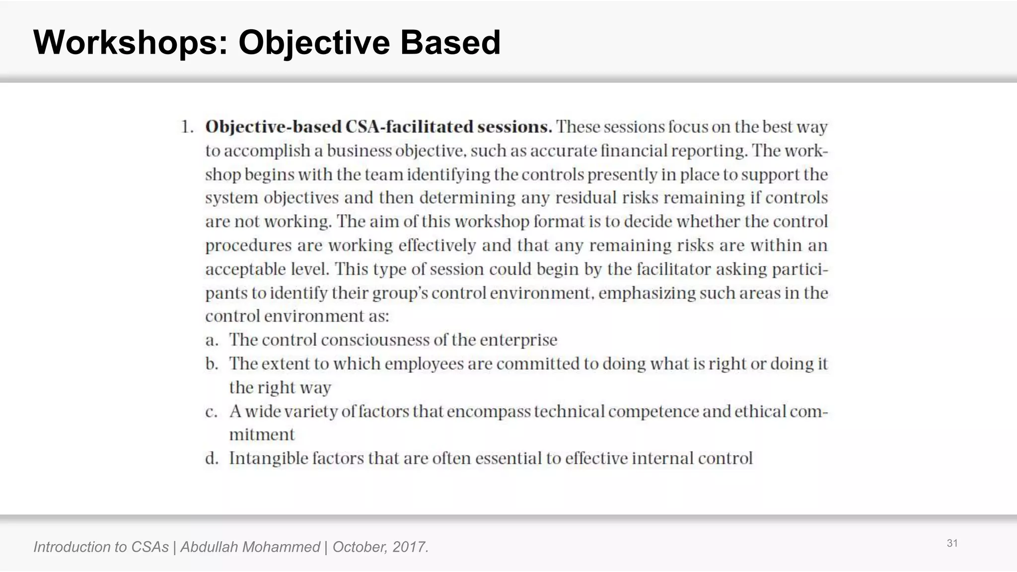 Introduction to Internal Controls and Control Self-Assessments (CSA) | PPTX