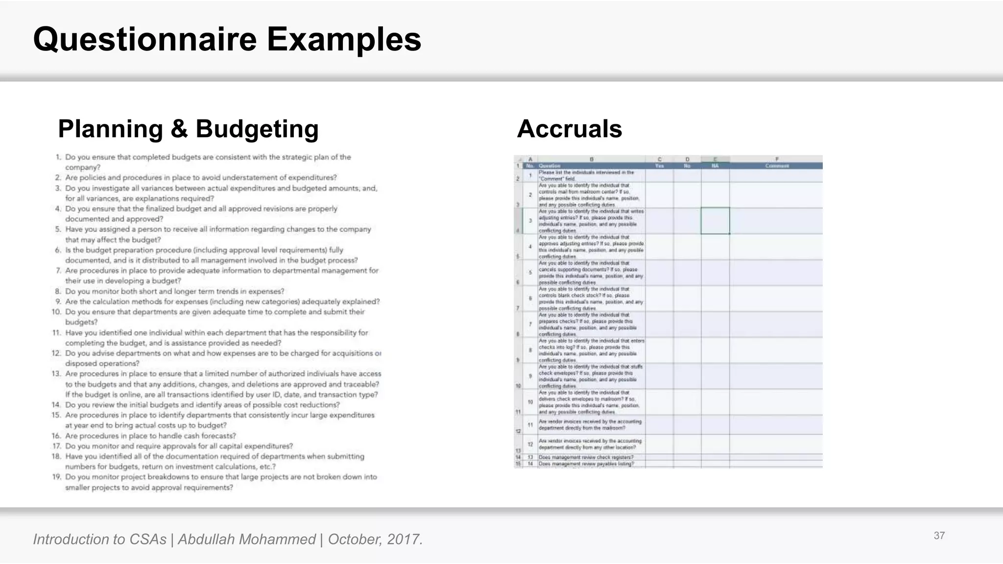 Introduction to Internal Controls and Control Self-Assessments (CSA) | PPTX