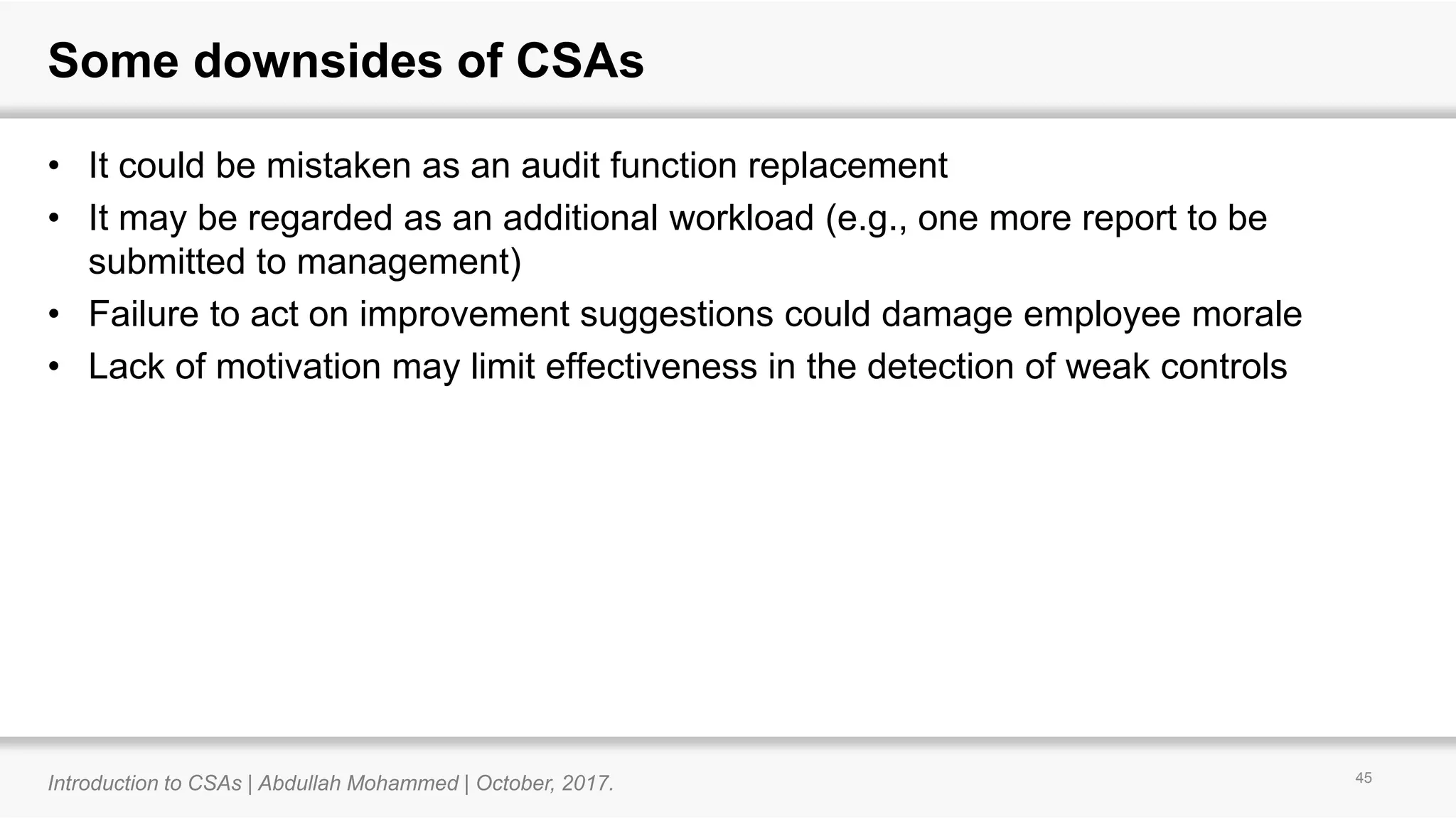 Introduction to Internal Controls and Control Self-Assessments (CSA) | PPTX
