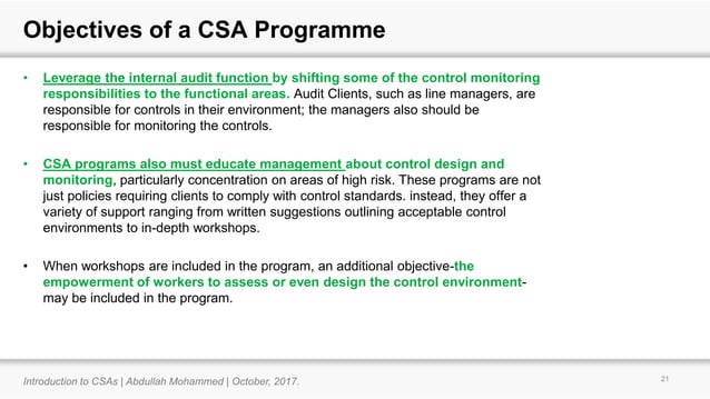 Introduction to Internal Controls and Control Self-Assessments (CSA ...