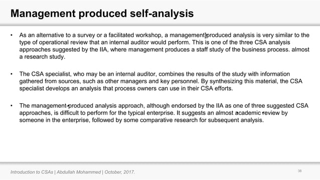 Introduction to Internal Controls and Control Self-Assessments (CSA) | PPTX | Agriculture ...