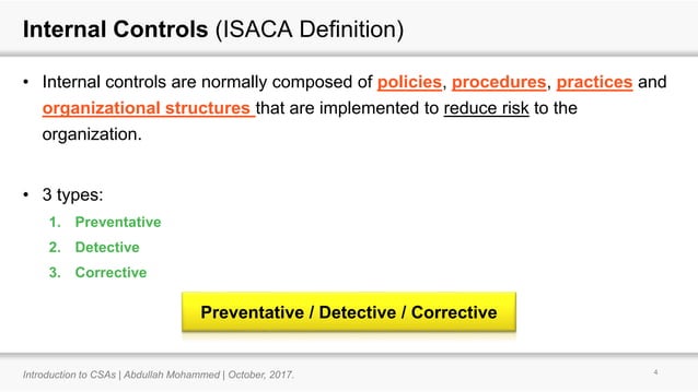 Introduction to Internal Controls and Control Self-Assessments (CSA ...