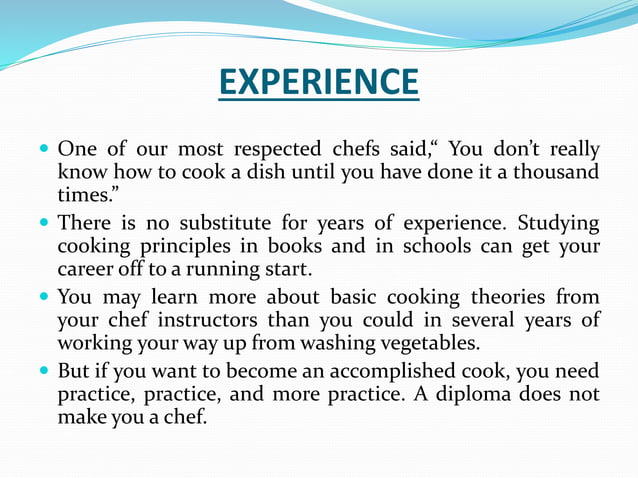 Introduction to cookery | PPTX | Career Advice | Careers