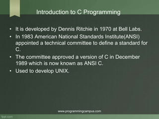 Introduction to c programming | PPTX