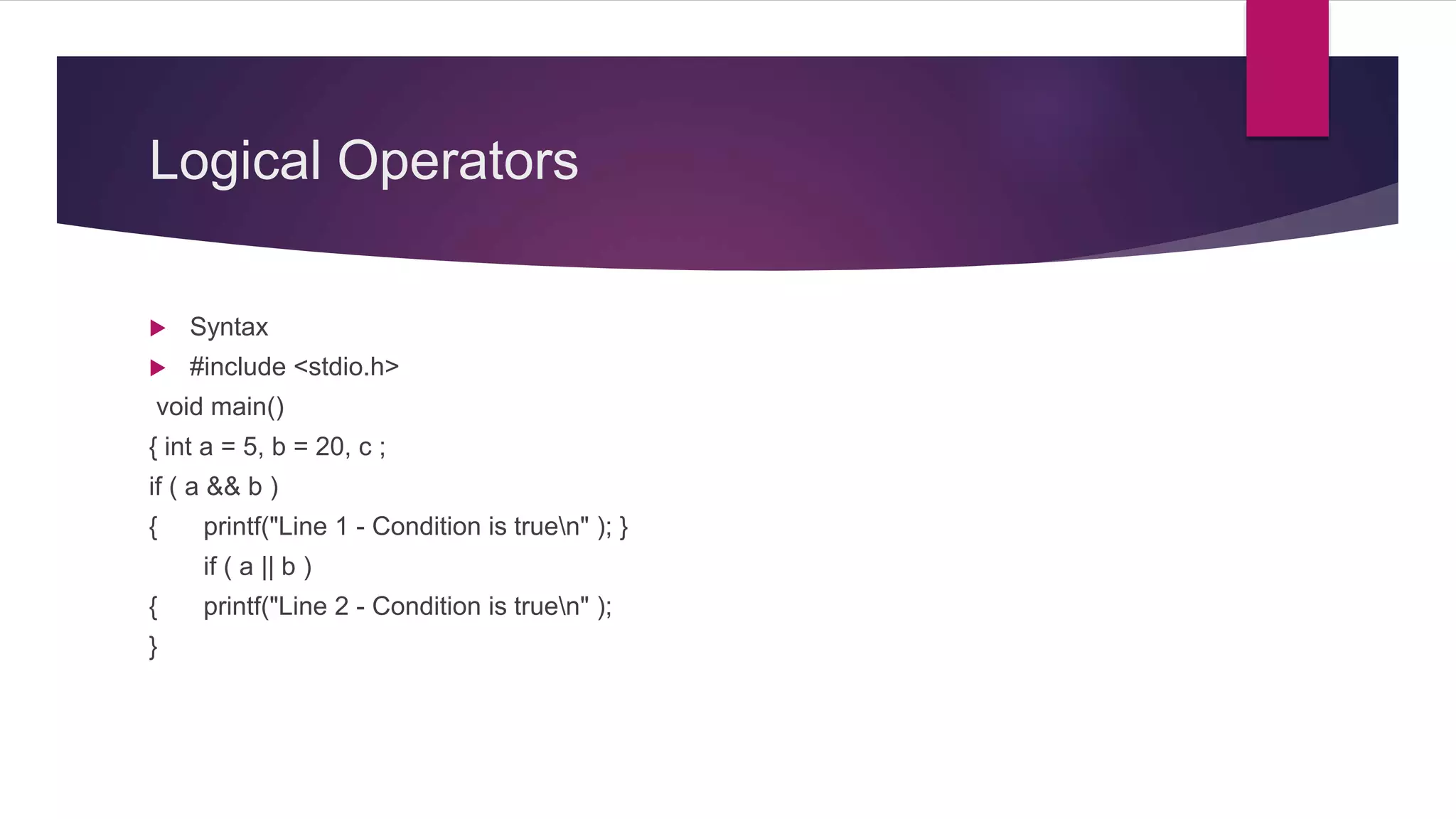 ppt on logical/arthimatical/conditional operators | PPT ppt on logical/arthimatical/conditional operators | PPT