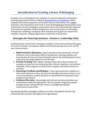 Introduction to Creating a Sense of Belonging | DOCX