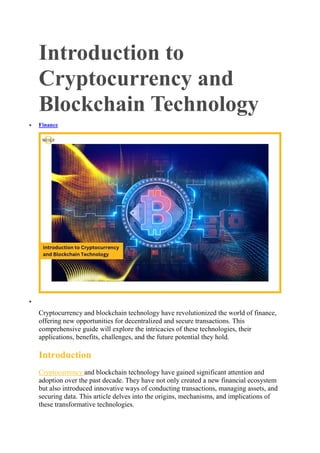 Introduction to Cryptocurrency and Blockchain Technology | Business Wolf Magazine | PDF