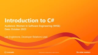 Introduction to C# | PPTX | Programming Languages | Computing