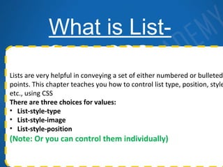 Introduction to CSS List Styles - Lesson 8 | PPT