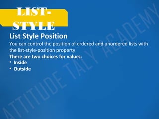 Introduction to CSS List Styles - Lesson 8 | PPT