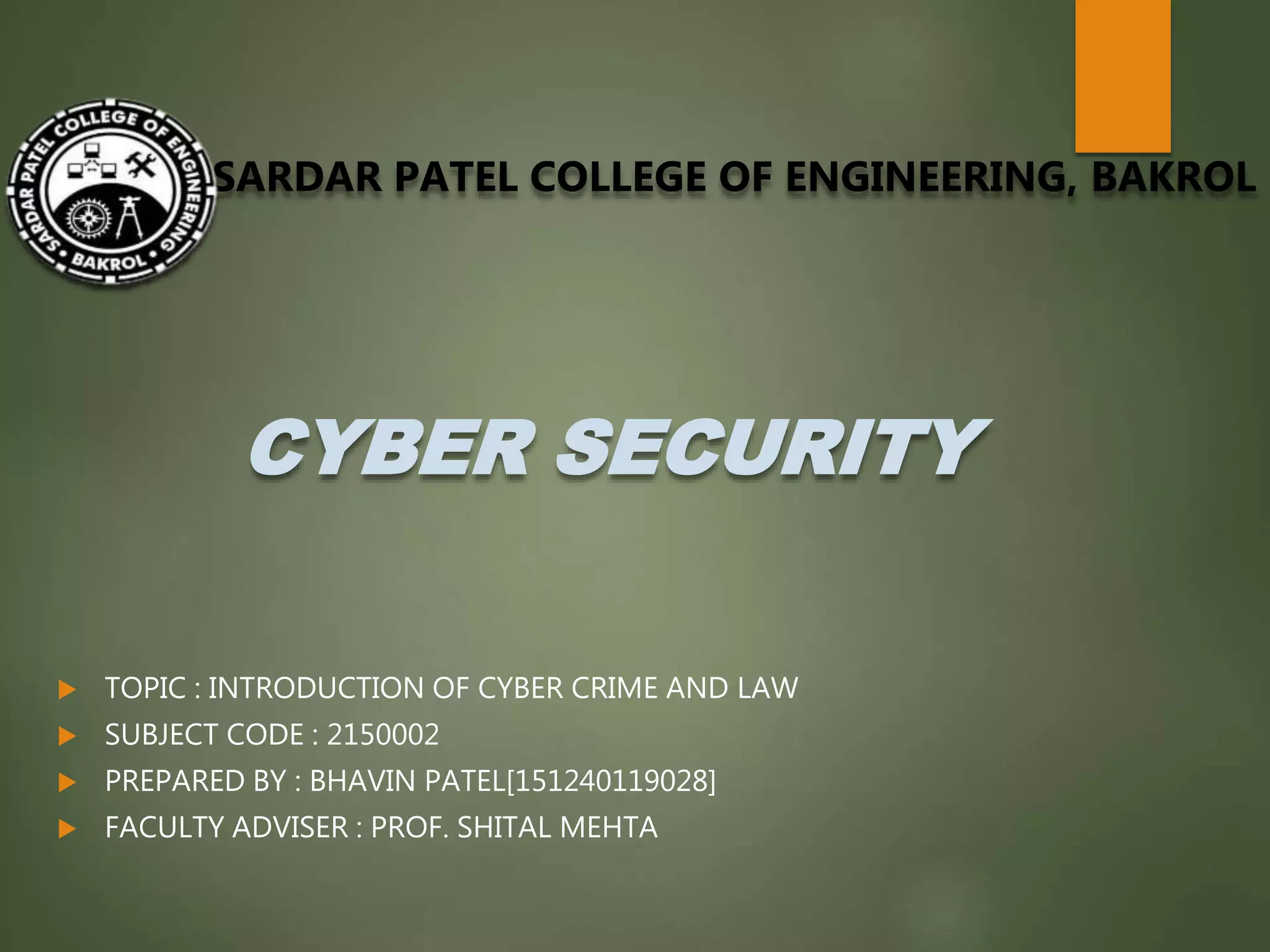 Introduction to cyber crime & law | PPTX