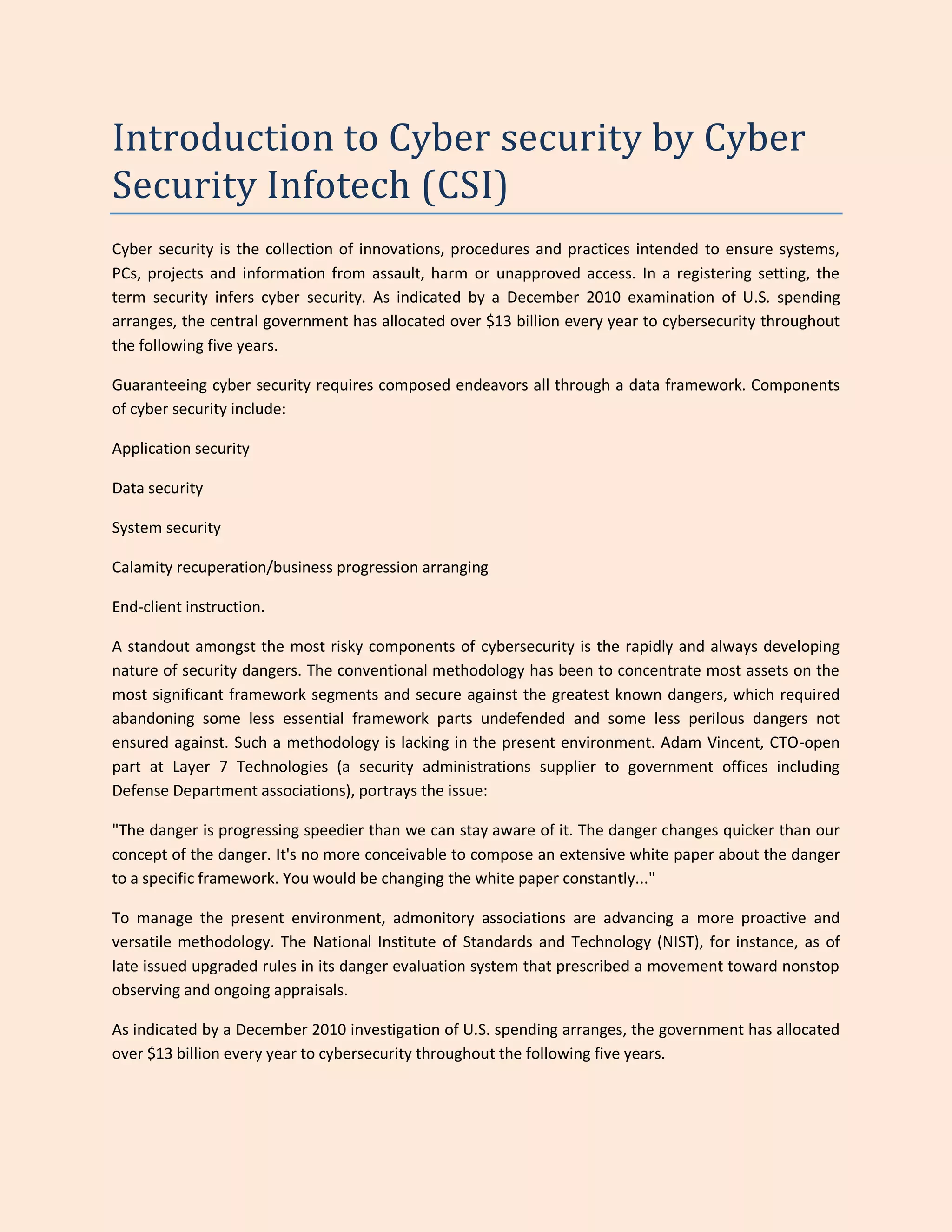 Introduction to cyber security by cyber security infotech (csi) | PDF