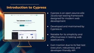 Introduction toTesting with Cypress (Tool) | PPT