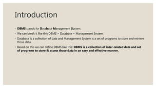 Introduction to database | PPTX | Databases | Computer Software and Applications