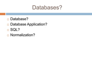 Introduction to databases | PPTX