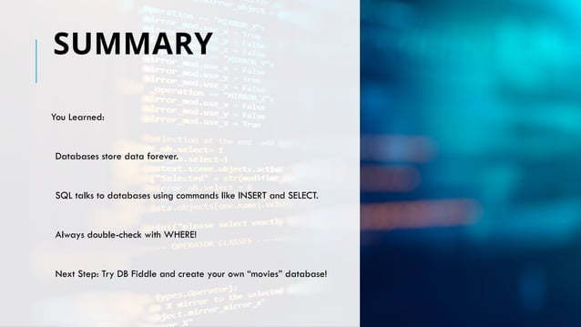 Introduction To Databases Sql And Queryingpptx