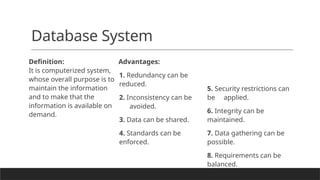 Introduction to Database Systems - (Definition, Advantages, Examples ...
