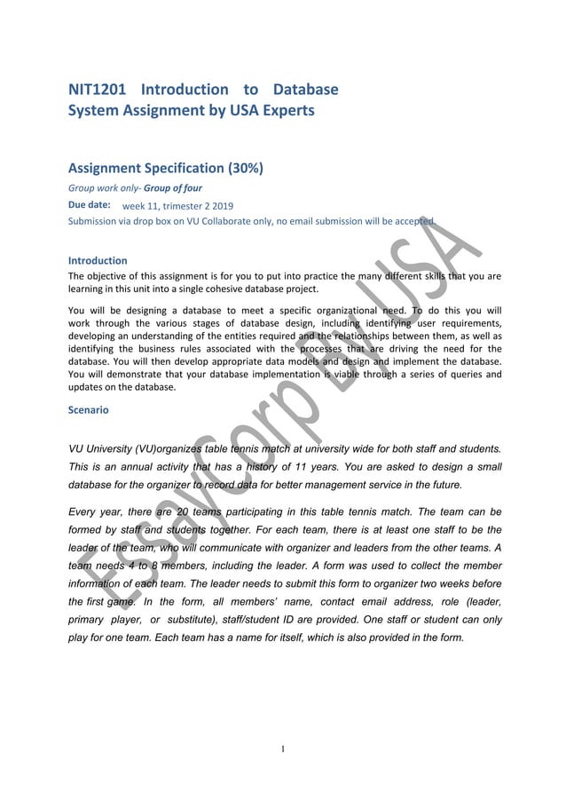 NIT1201 Introduction to Database System Assignment by USA Experts | PDF