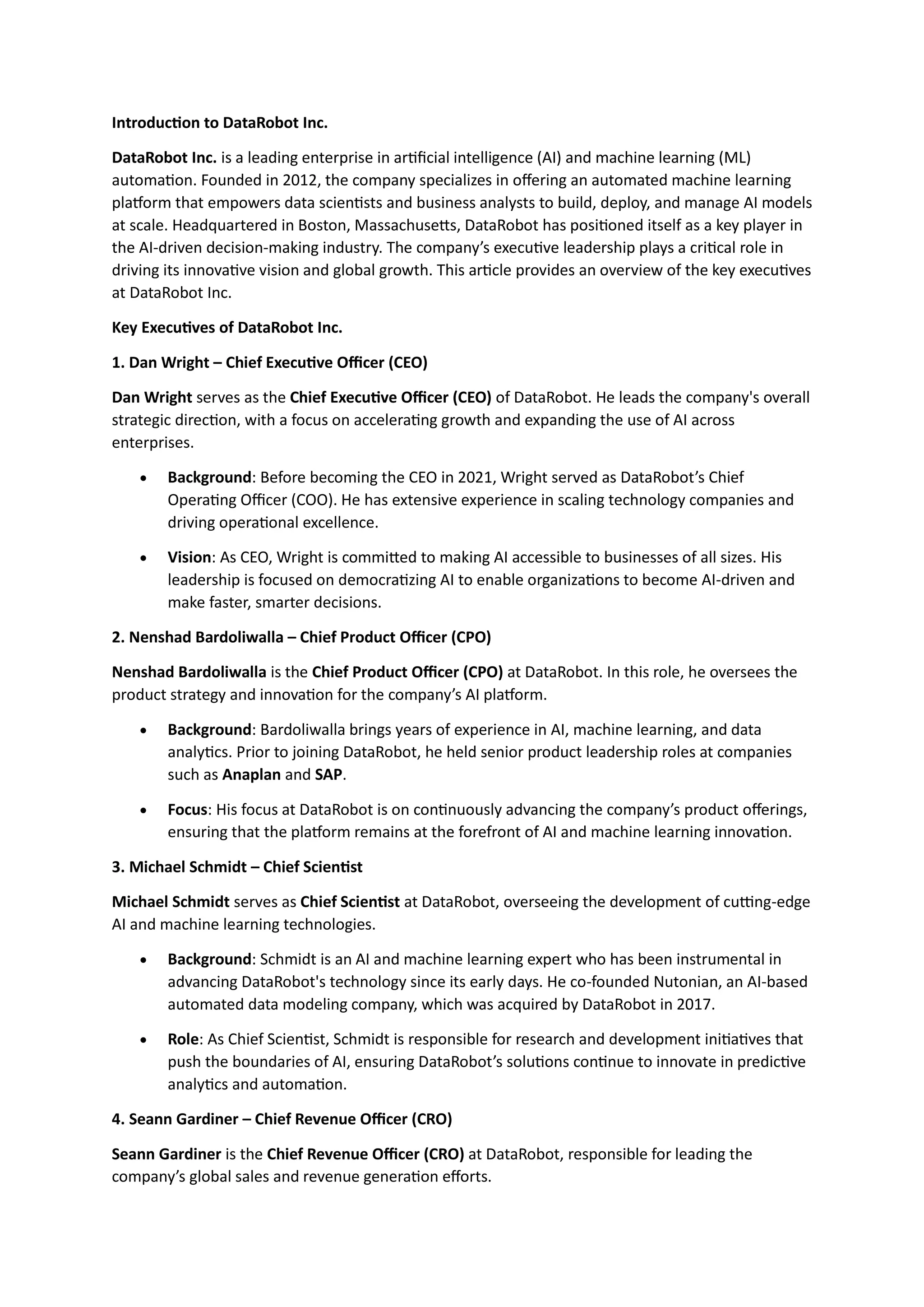 Executive Leadership of DataRobot Inc... | PDF