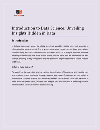 Introduction to Data Science: Unveiling Insights Hidden in Data | PDF