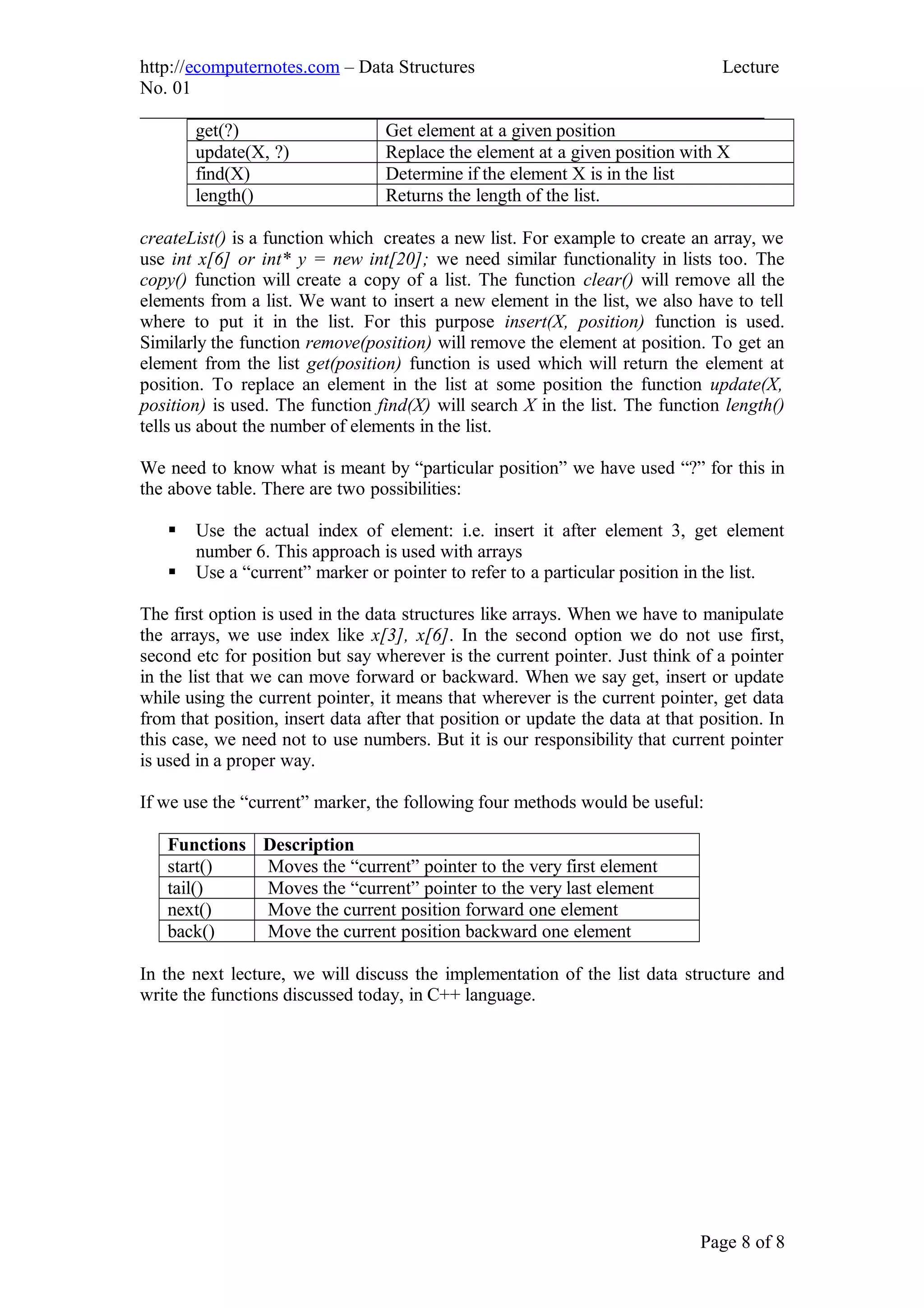 e computer notes - Introduction to data structures | PDF
