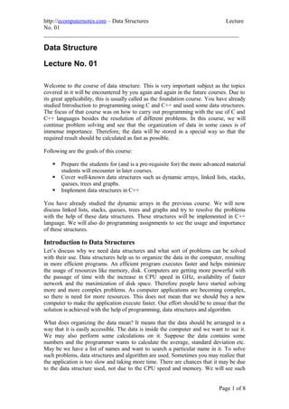 e computer notes - Introduction to data structures | PDF