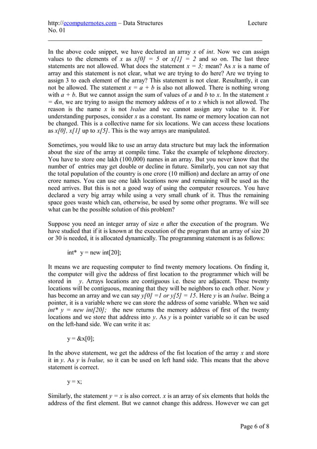 e computer notes - Introduction to data structures | PDF