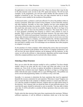 computer notes - Introduction to data structures | PDF