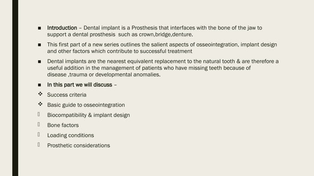 Introduction to dental implants from bdj | PPT