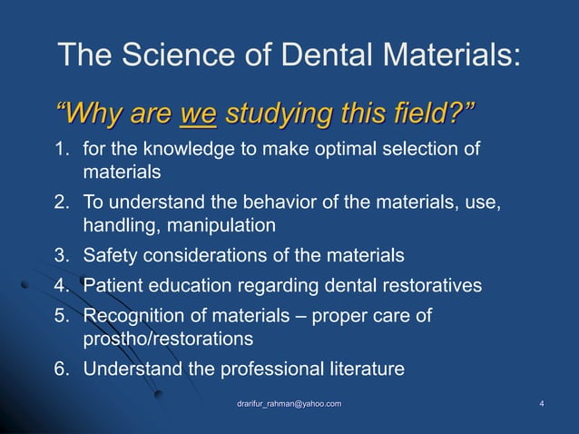 Introduction to dental materials Lecture 1-2 | PPSX