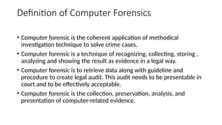 INTRODUCTION TO DIGITAL FORENSIC and Computer Foresnics.pptx | Databases | Computer Software and ...