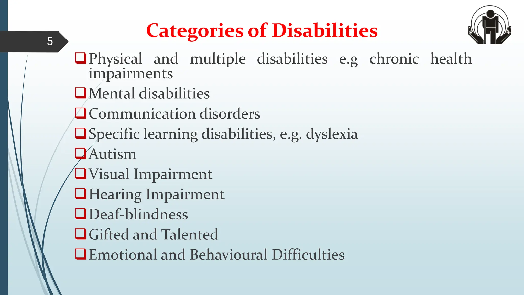 INTRODUCTION TO DISABILITIES. INCLUDING TYPES AND CAUSES OF DISABILITY ...