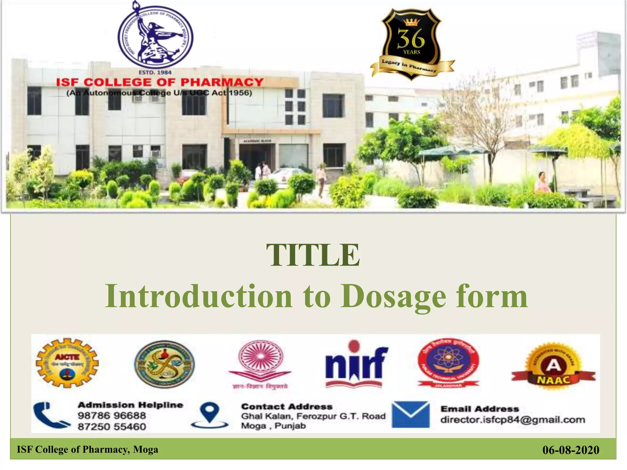 Introduction to dosage form | PPTX