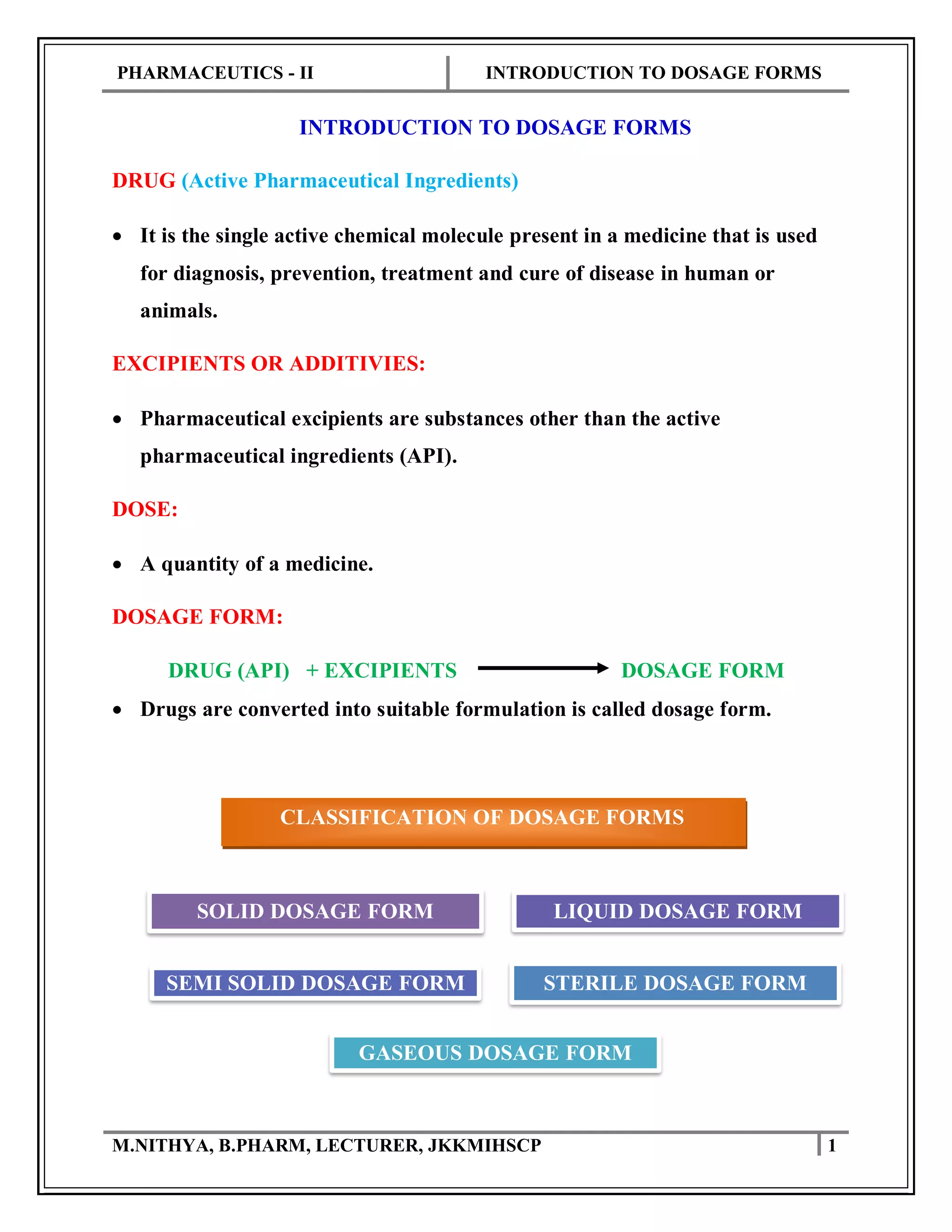 INTRODUCTION TO DOSAGE FORMS | PDF