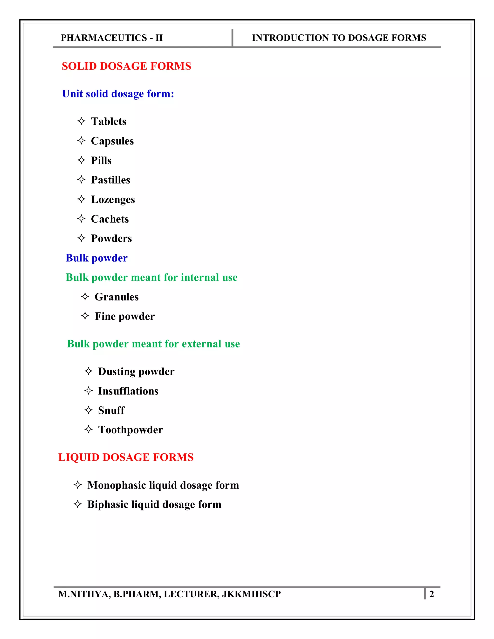 INTRODUCTION TO DOSAGE FORMS | PDF