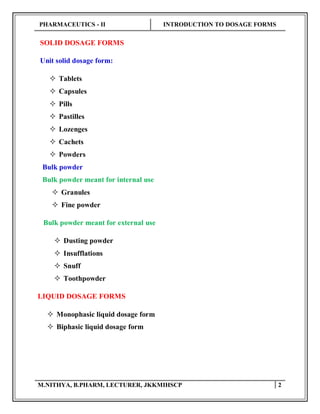 INTRODUCTION TO DOSAGE FORMS | PDF